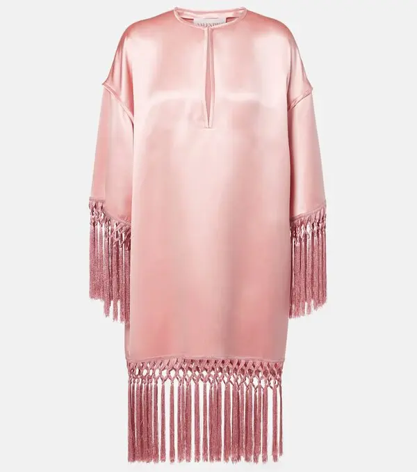 Valentino Garavani Fringed Silk Duchess Satin Minidress