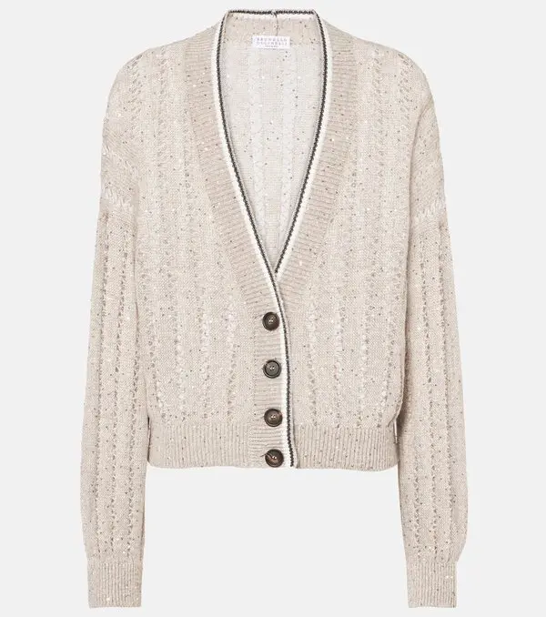 Brunello Cucinelli Striped Linen-blend Cardigan - Beige