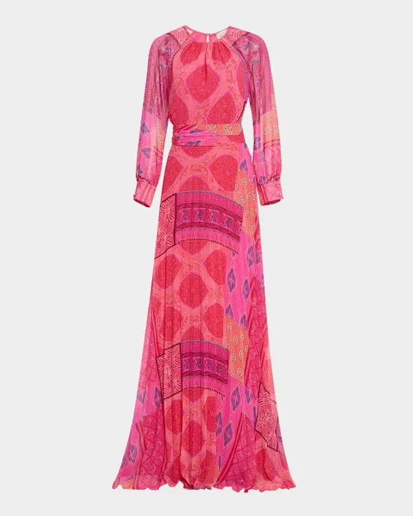 Rickie Freeman For Teri Jon Patchwork-print Chiffon Maxi Dress