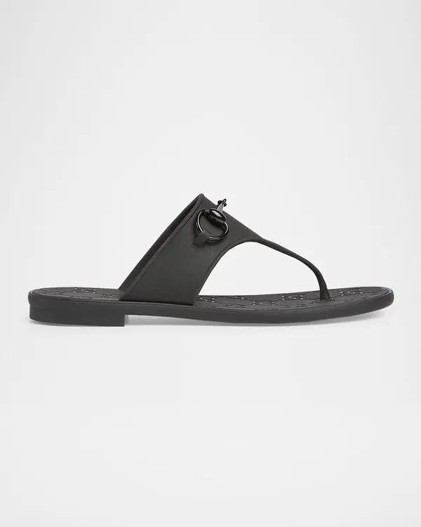 Gucci Rubber Horsebit Thong Sandals - Black