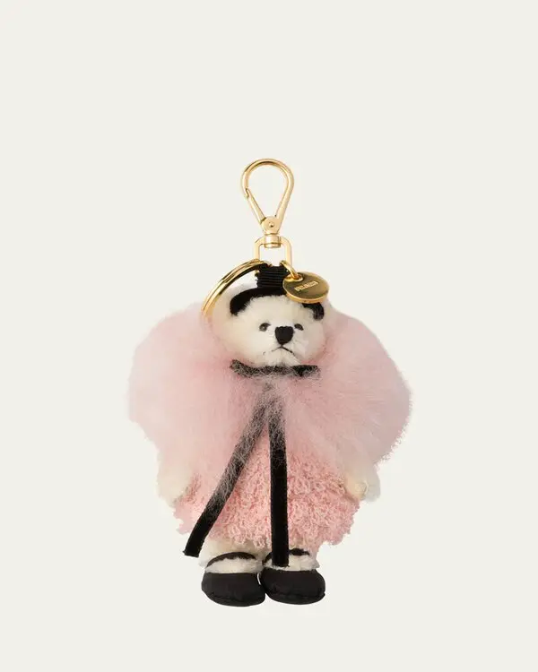 Prada Ines Shearling Bear Bag Charm - Bianco Orchidea