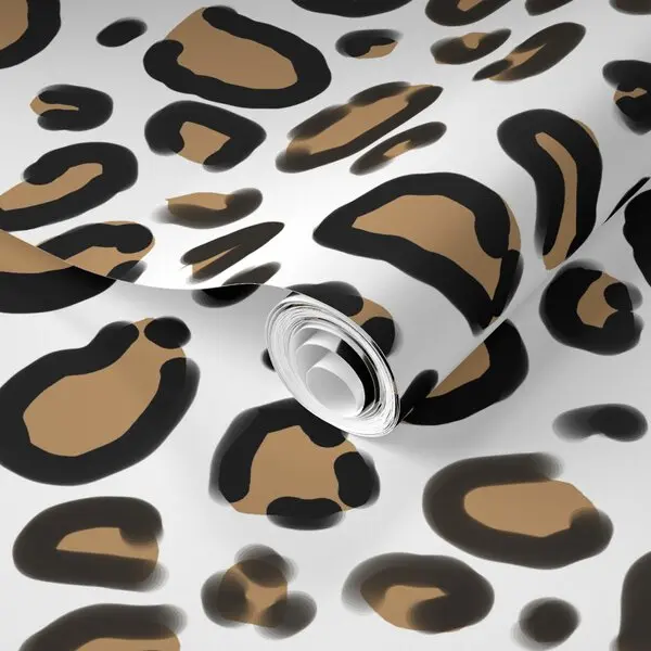 Spoonflower Leopard Animal Print White Background Natural Tan Custom Removable Wallpaper - Brown,white
