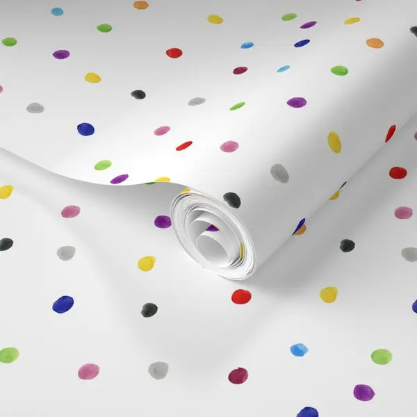 Spoonflower Watercolor Polka Dots Multicolor Kitchen Outdoor Traditional Wallpaper - White
