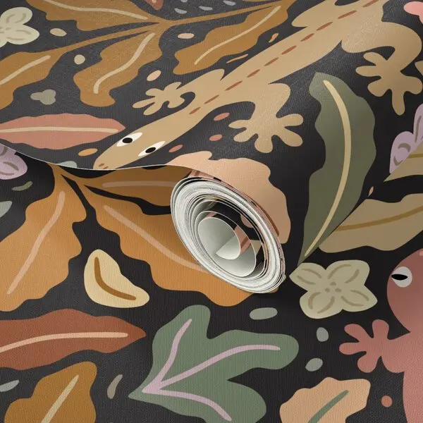 Spoonflower Whimsical Gecko Lizards Camouflage Earth Tones Traditional Wallpaper - Brown,green