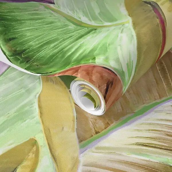 Spoonflower South Pacific Tropical Leaves Banana Botanical Custom Pre-pasted Wallpaper