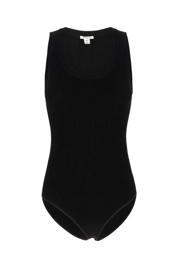 Alaïa Sleeveless Ribbed Knit Bodysuit - Black
