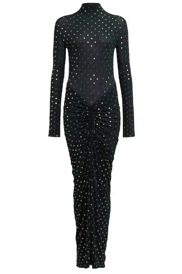 AlaïA Long Sleeve Strass Maxi Dress In Black - Foret | Editorialist