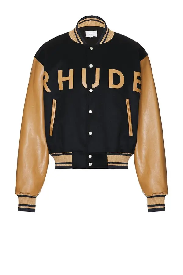Rhude Logo Varsity Jacket - Navy & Camel