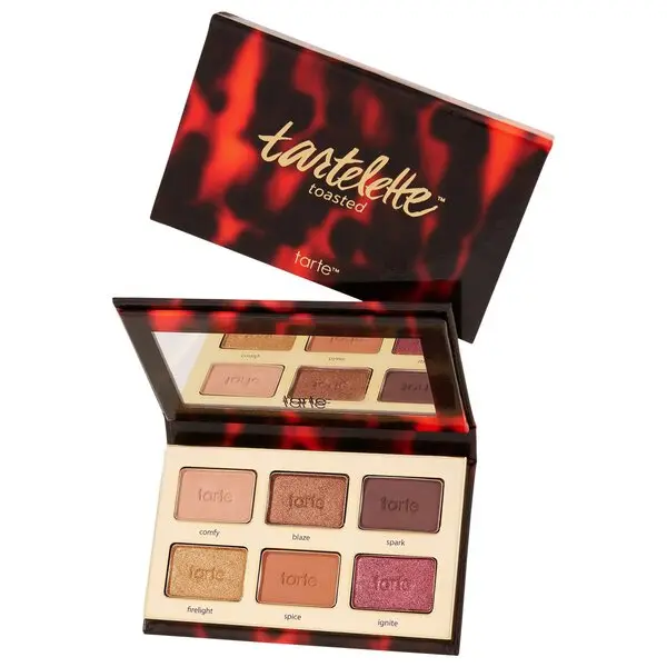 TARTE Mini Tartelette Toasted Amazonian Clay Warm Neutral Eyeshadow Palette - Comfy (matte Peachy Beige) Blaze (golden Copper Shimmer) Spark (matte Cool Brown) Firelight (soft Gold Shimmer) Spice (matte Caramel) Ignite (mulberry Shimmer)