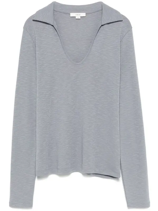 Vince Open-neck Long-sleeve Polo Top