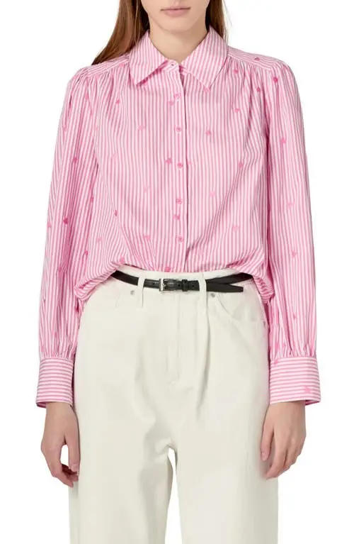 English Factory Heart Embroidery Stripe Button-up Shirt