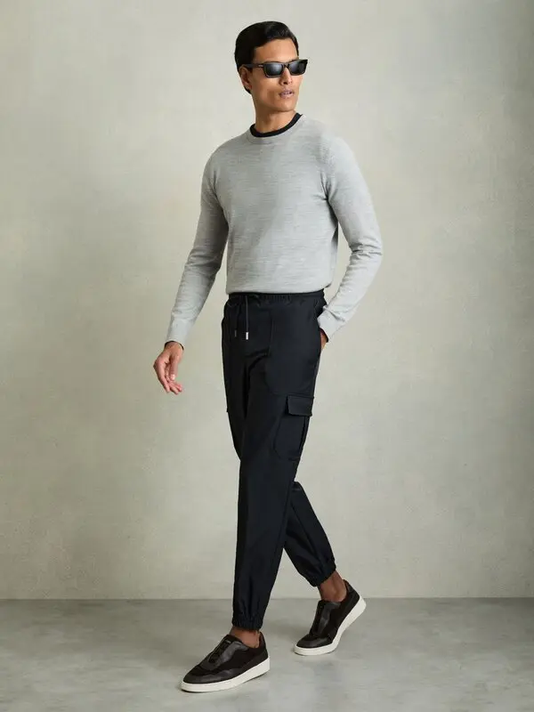 REISS Lavenham Technical Cargo Trousers - Navy