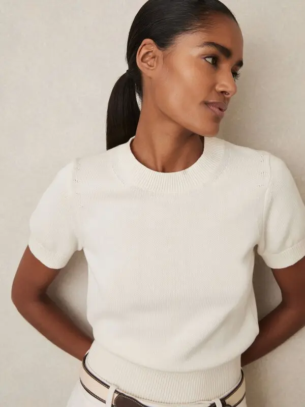 REISS Anita Cotton-wool Blend Top - Ivory