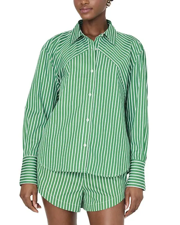 French Connection Alexis Diagonal Yoke Button-front Top - Green/summer White