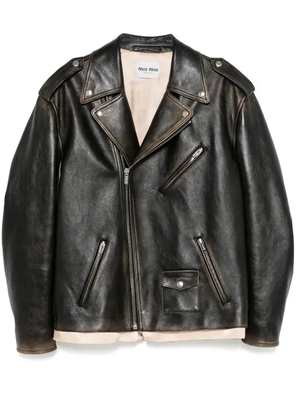 Miu Miu Leather Jacket - Senape+nero