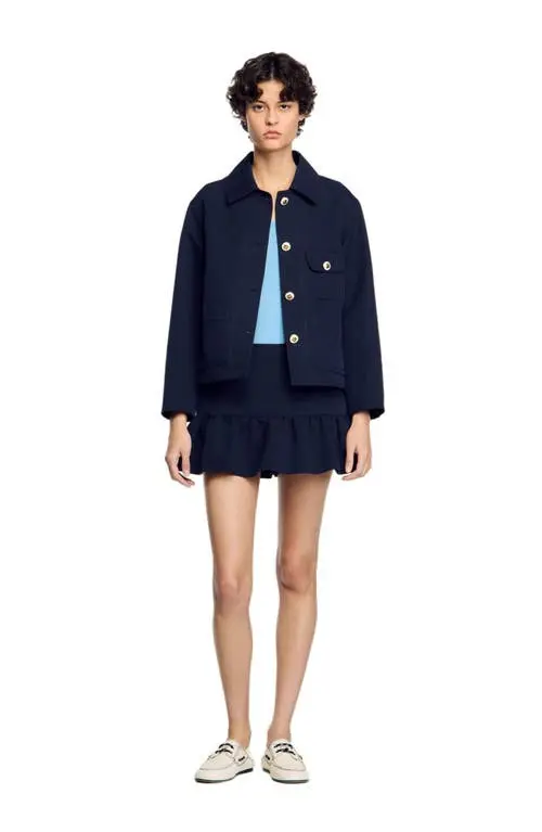 Sandro Jacket With Officer Buttons - Navy Blue