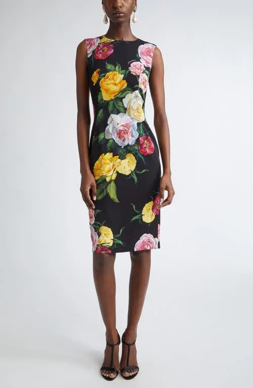 Dolce & Gabbana Peony & Rose Floral Charmeuse Sheath Dress - Hn5iy Peonie/ Rose F.nero