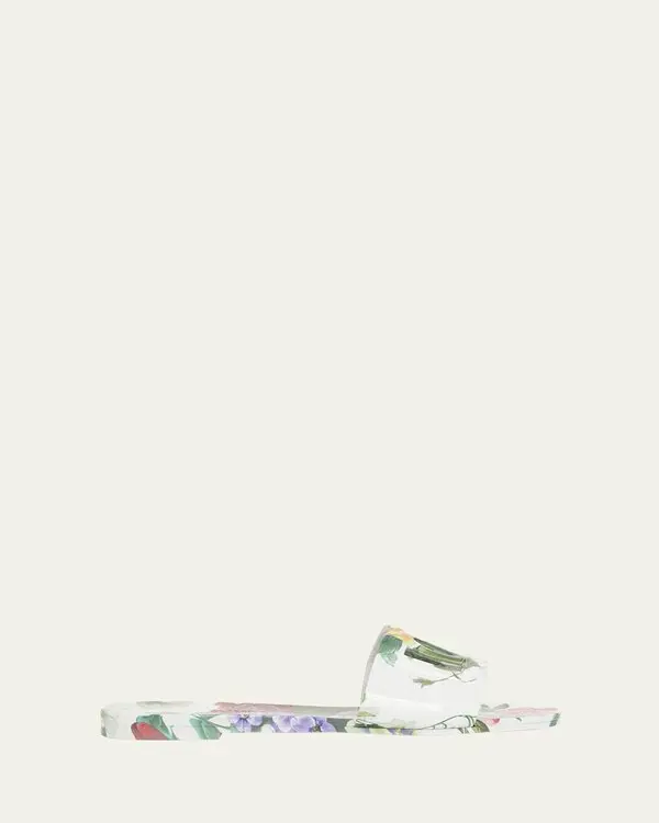 Dolce & Gabbana Bianca Floral Rubber Flat Sandals - White Pattern