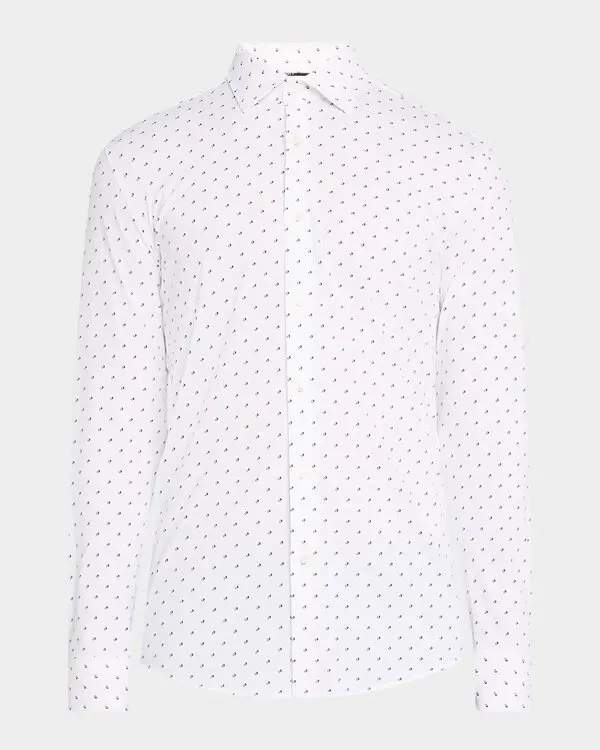 Hugo Boss Hank Stretch Micro-pattern Dress Shirt - Bright Blue