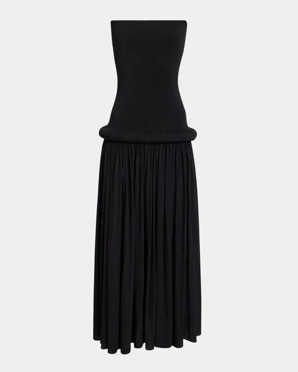 Alaïa Strapless Pleated Maxi Dress - Noir Alaia