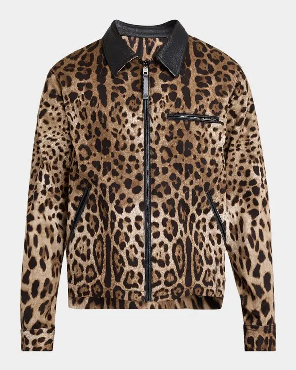 Dolce & Gabbana Leopard Print Leather-trim Jacket - Medium