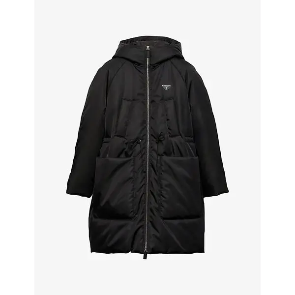 Prada Plaque Funnel-neck Relaxed-fit Shell-down Coat