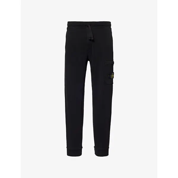 Stone Island Brand-badge Tapered-leg Regular-fit Cotton-jersey Jogging Bottoms - Black