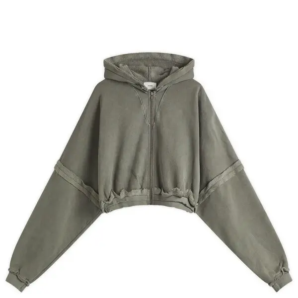Joah Brown Deconstructed Crop Zip Hoodie - Washed Sage