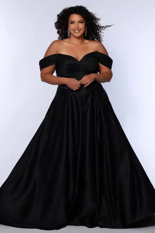 SYDNEY'S CLOSET Sweetheart Neckline Off-the-shoulder A-line Gown - Onyx