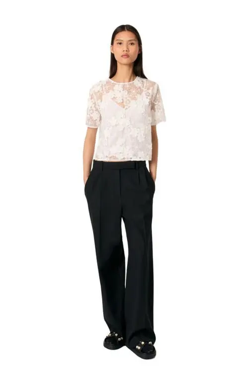 Maje Embroidered Short-sleeved Top - White