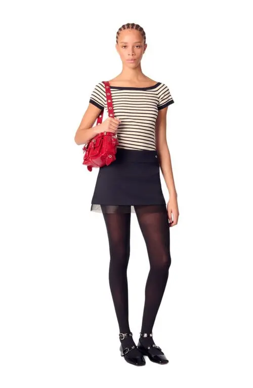 Maje Wool-blend Skort With Tulle Hem - Navy