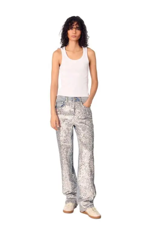Maje Sequinned Straight-leg Jeans - Blue Sky