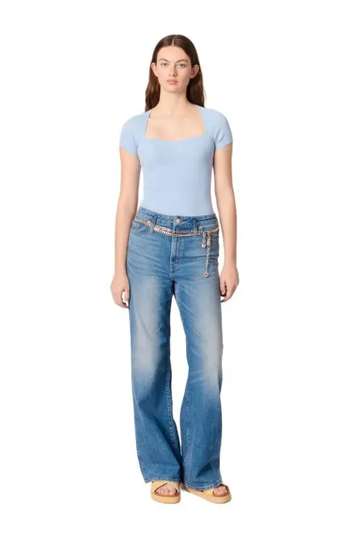 Maje Rib Knit Sweetheart Top - Blue Sky