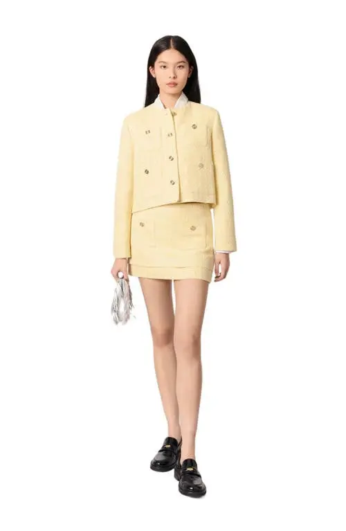 Maje Short Tweed And Lurex Jacket - Yellow