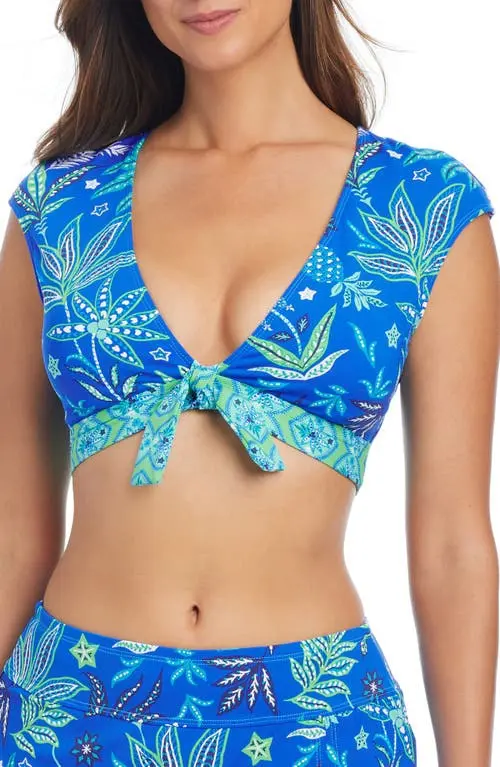 ROD BEATTIE Desert Bloom Tie Front Bikini Top - Bleu Multi