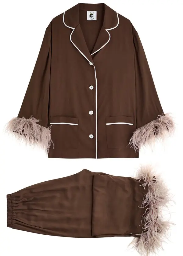 Sleeper Party Feather-trimmed Pyjama Set