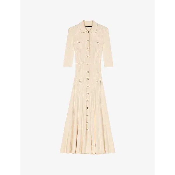 Maje Slim-fit Ribbed Knitted Midi Dress - Naturels
