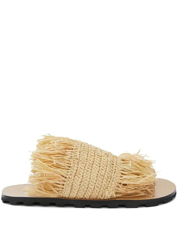 JIL SANDER Flat Raffia Sandals - Neutrals