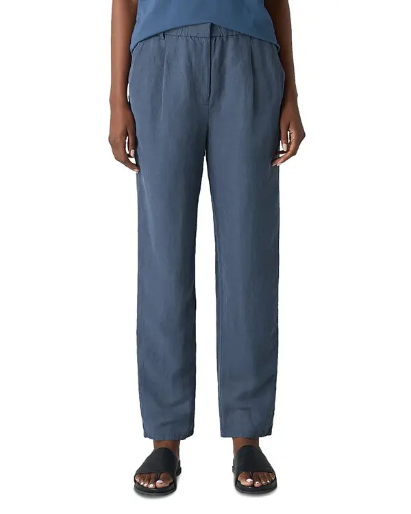Eileen Fisher Ankle Pleated Linen And Silk Pants