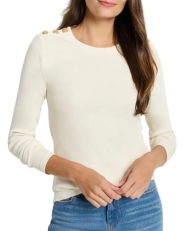 NIC+ZOE Long Sleeve Button Shoulder Top - Classic Cream