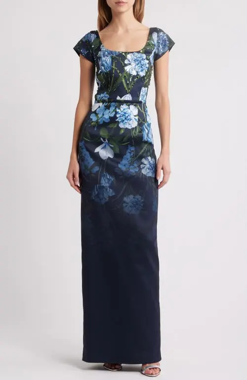 Sachin & Babi Grace Sequin Floral Gown - Night Sky Prima Garden