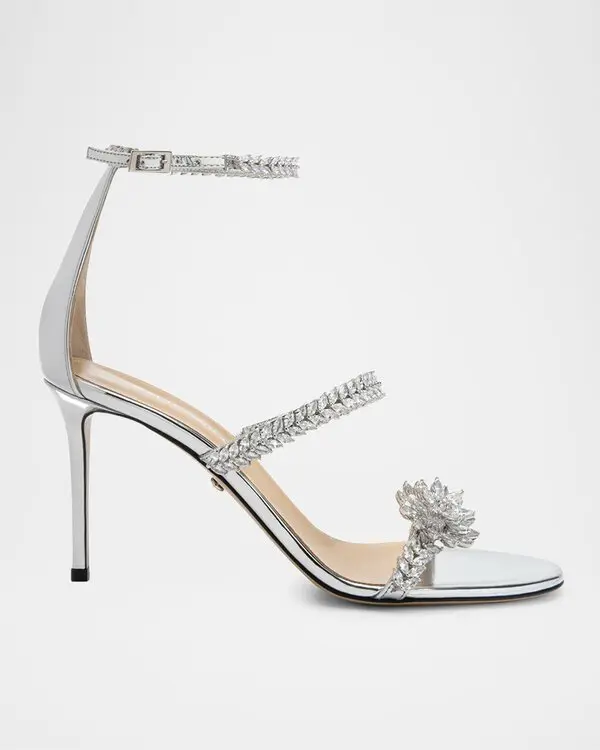 Mach & Mach Lotus Crystal Ankle-strap Sandals