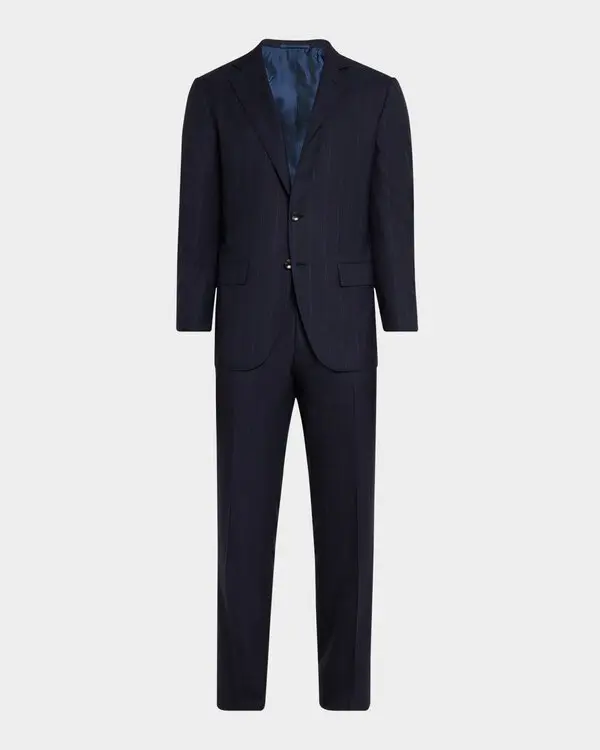 Kiton Wool Pinstripe Suit - Dk Blu
