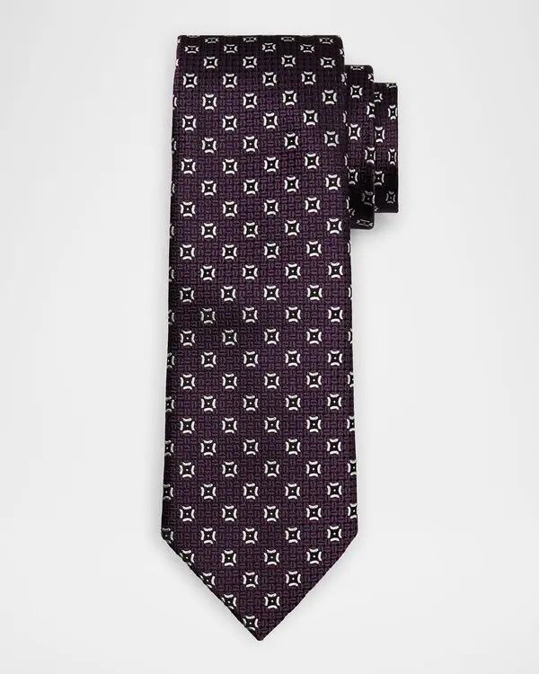Zegna Woven Medallion Silk Neck Tie - Dk Prp Fan