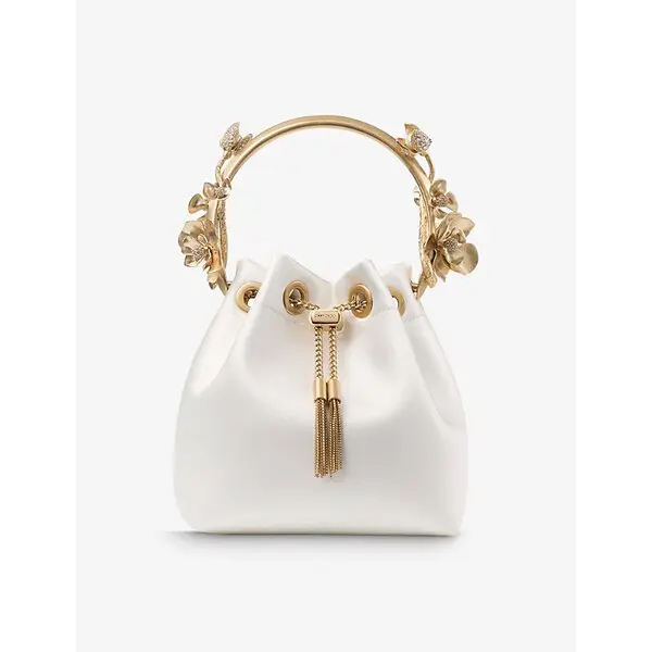 JIMMY CHOO Flower-embellished Cross-body Bag - Ivory/gold
