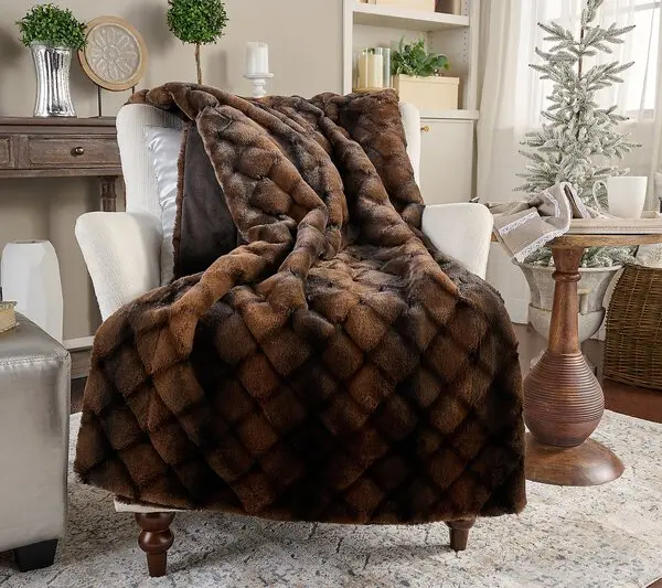 Dennis Basso As Is Hotel Du Cobbquilted Faux Fur Throw By