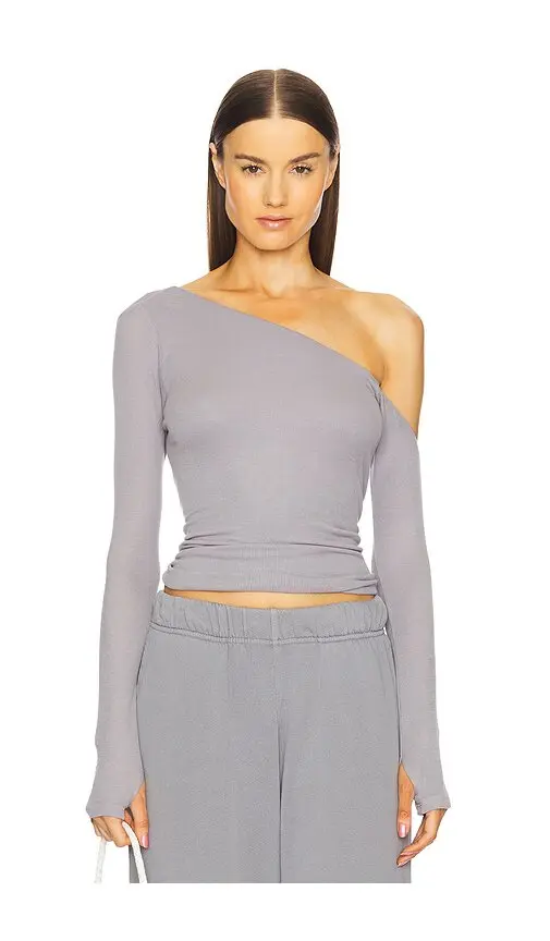 Michael Lauren Magdalino Asymmetrical Cold Shoulder Top - Pewter