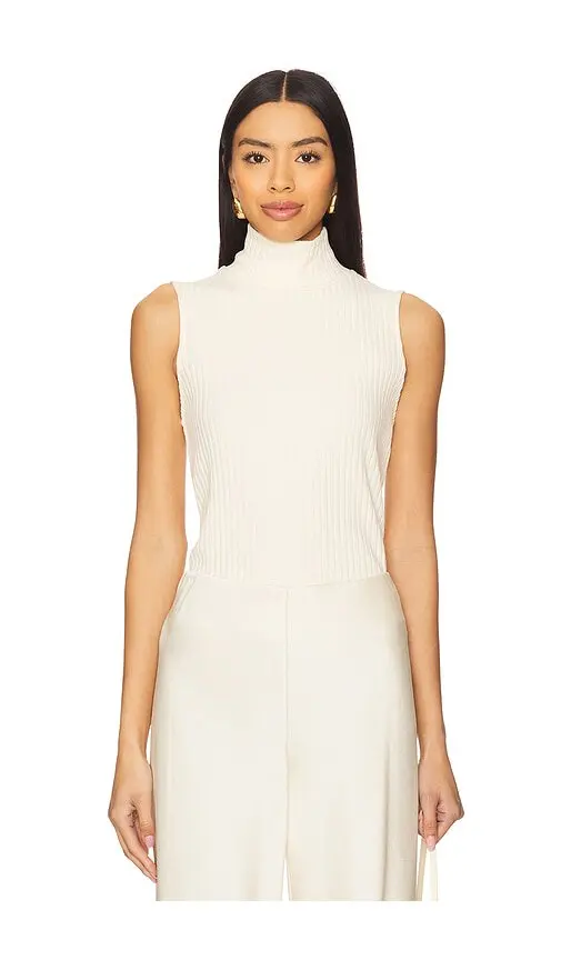 Vince Rib Sleeveless Turtleneck - Chalk