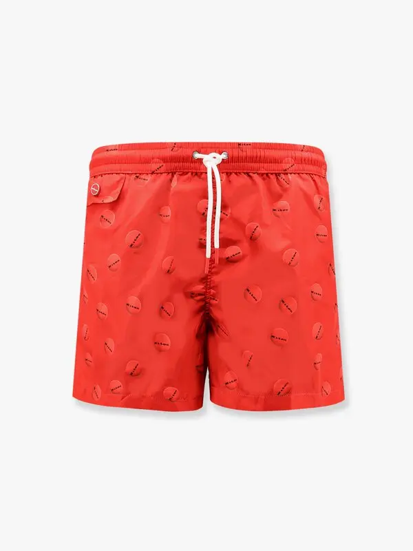 Kiton Nylon Swim Trunk With Allover Print - Red