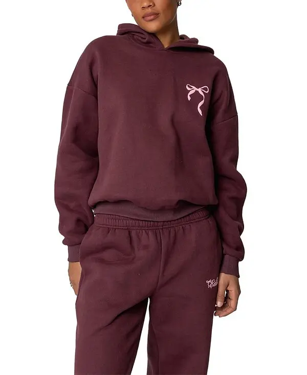 EDIKTED Sasha Bow Detail Hoodie - Burgundy